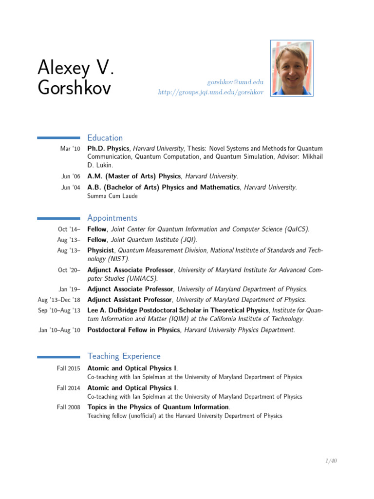 Gorsh Kov CV | PDF | Physics | Quantum Mechanics