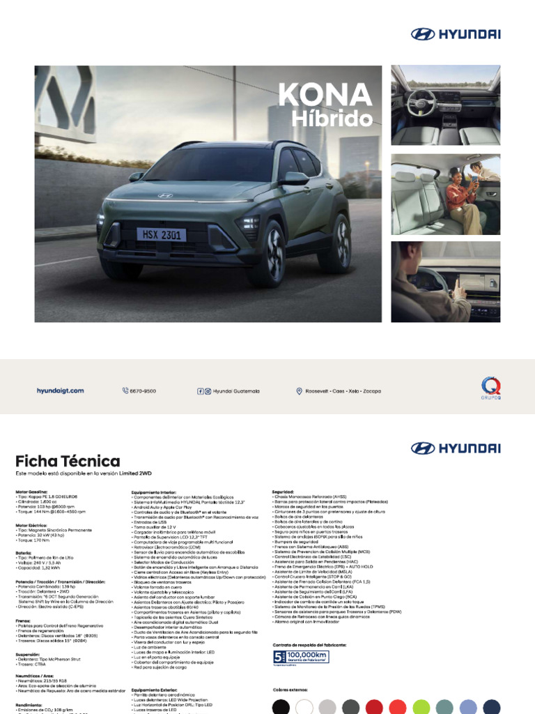 Ficha Tecnica Nuevo Kona Hibrido SBW 2024 | PDF