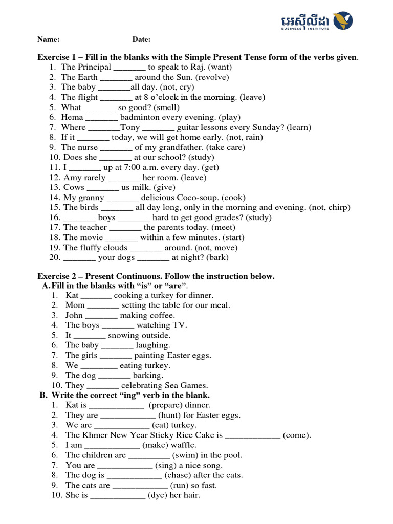Quiz 1 Present Simple & Present Continuous | PDF | Foods | Cuisine