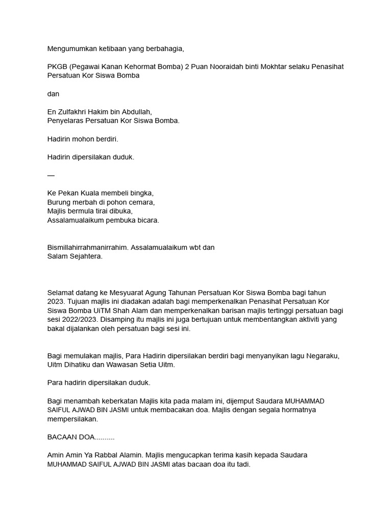 Skrip Pengacara Majlis | PDF