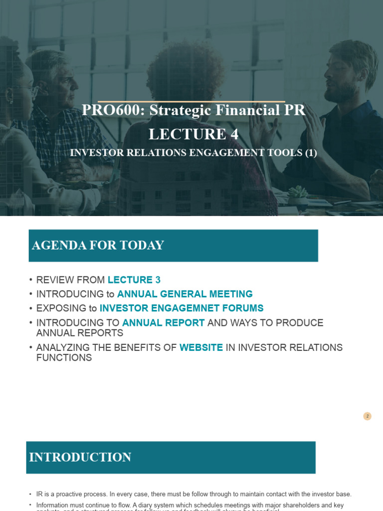 PRO600 Lecture 4 IR TOOLS | PDF | Stocks | Investing