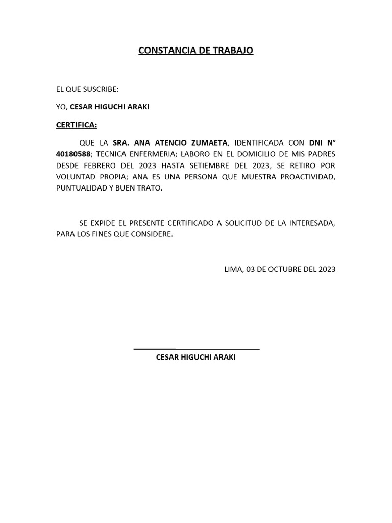 Constancia de Trabajo Mod 2023 | PDF