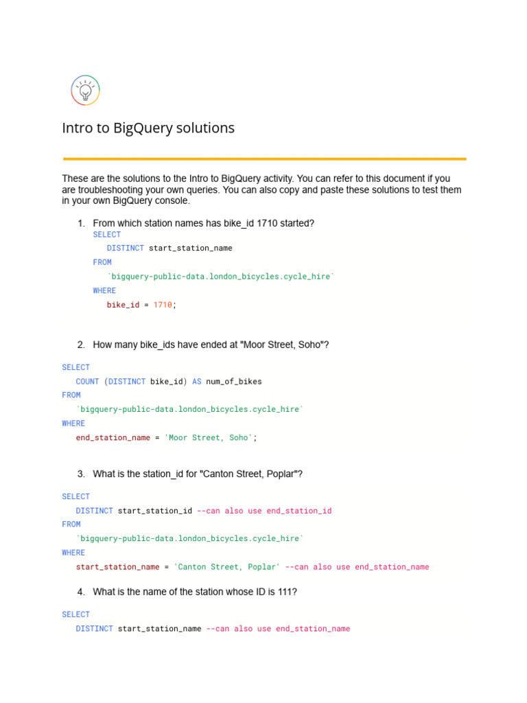 Intro To BigQuery Solutions | PDF