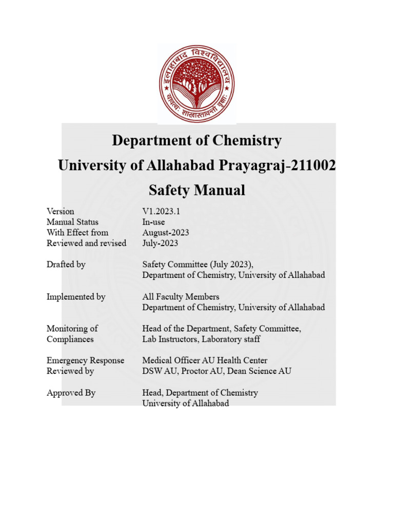 Safety Manual Chemistry UoA-V1.2023.1 | PDF | Laboratories | Waste