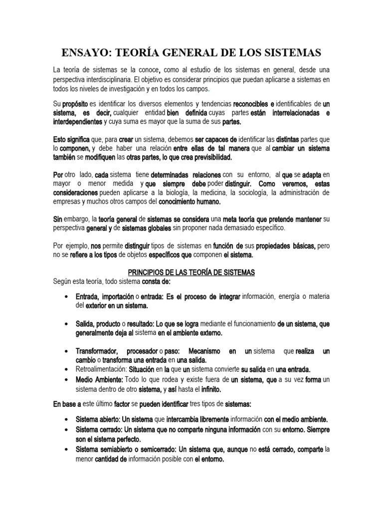 ENSAYO Teoría General de Los Sistemas. | PDF | Sistema | Teoría de sistemas