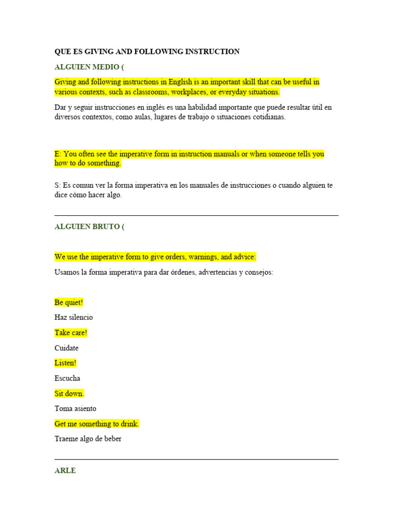 Giving and Following Instruction (Explain and Use Examples) | PDF ...