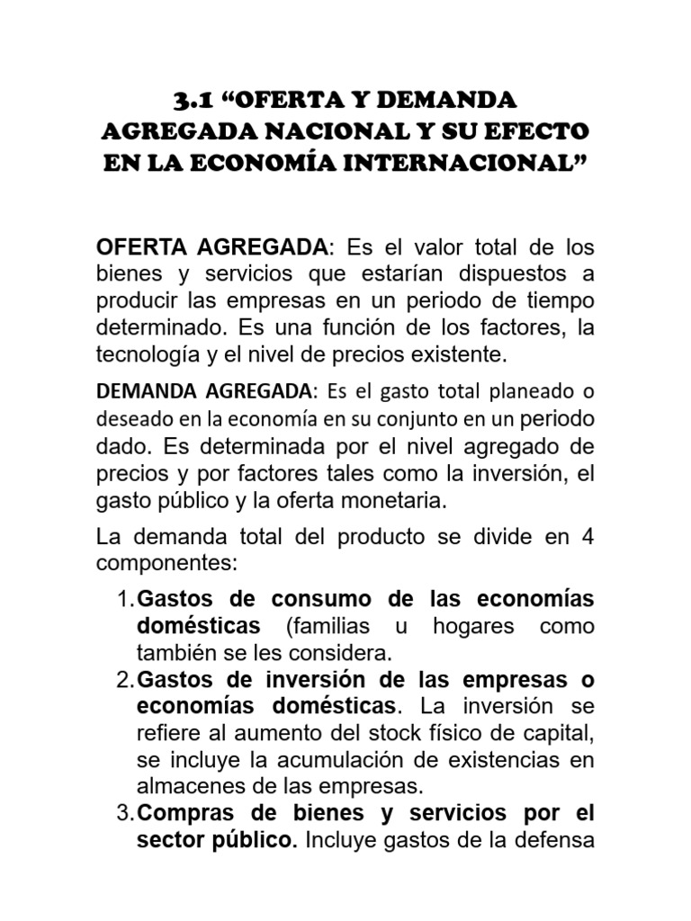Oferta y demanda agregada nacional y su efecto en la economía internacional 3 | PDF | Oferta ...