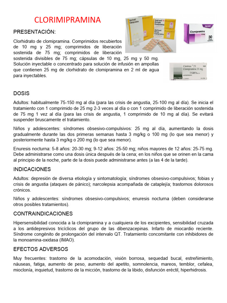 Clorimipramina: Usos, Dosis y Efectos | PDF