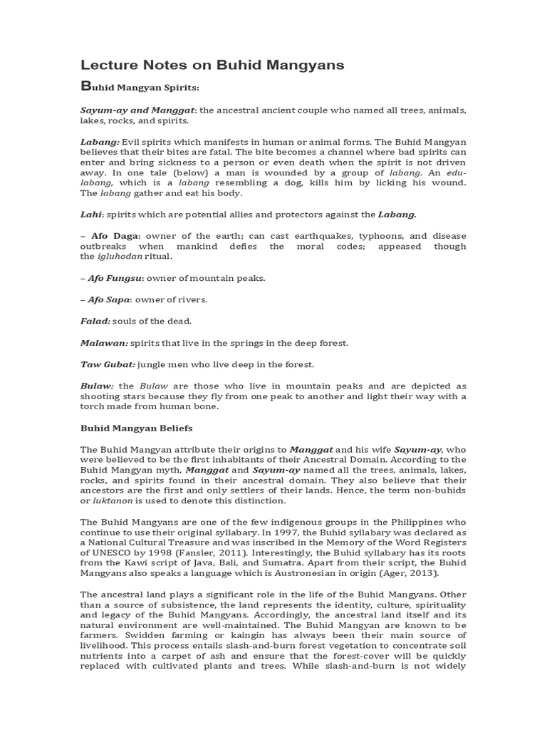 Lecture Notes On Buhid Mangyan Beliefs | Download Free PDF | Crop ...