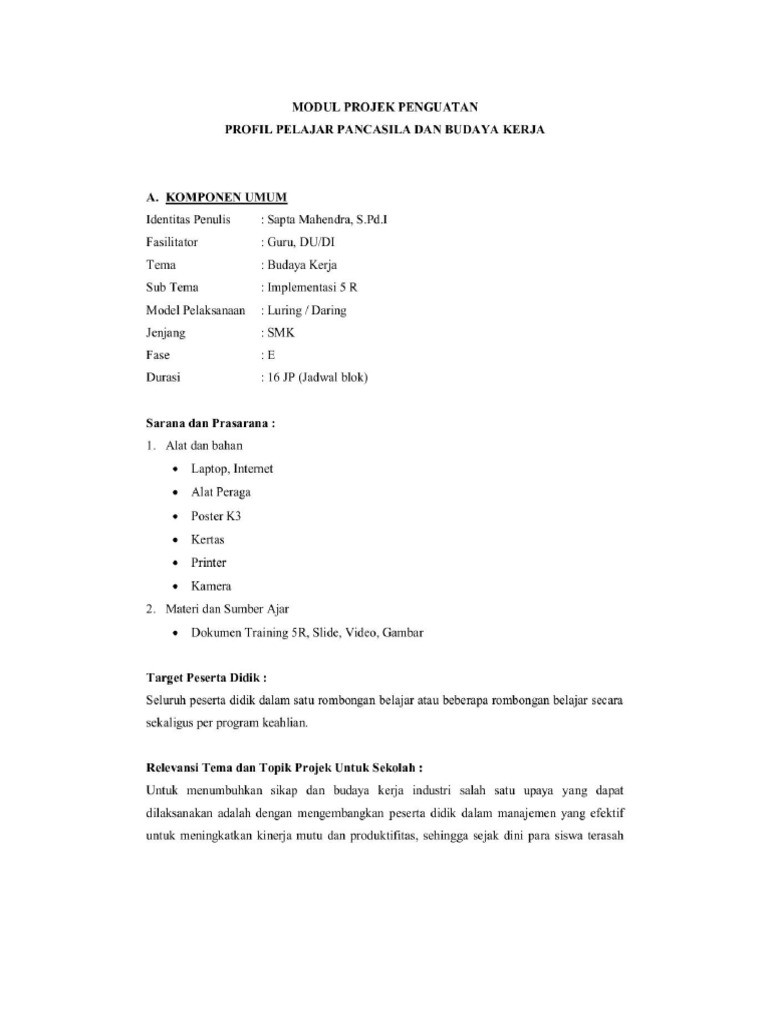 MODUL PROJEK PENGUATAN BUDAYA KERJA 5R - Unduh Buku - 1-14 Halaman - FlipHTML5 | PDF