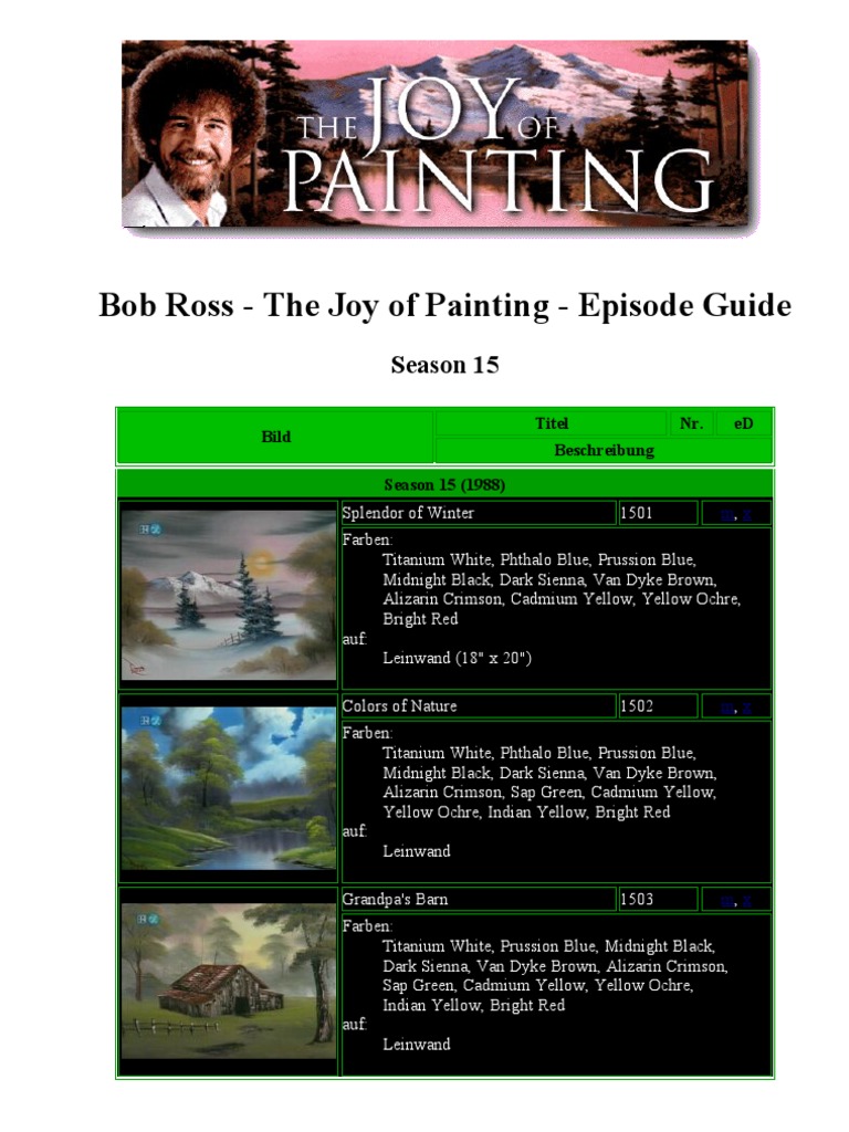 Bob Ross - The Joy of Painting - Episode Guide S15-S31 | PDF