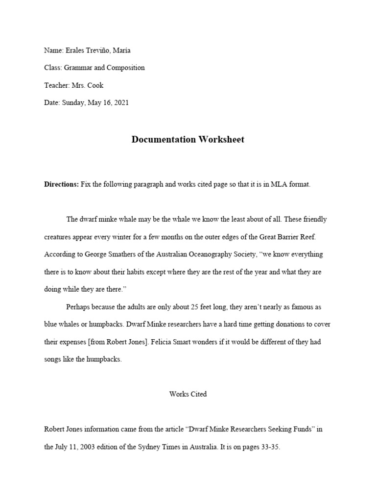 Documentation Worksheet | PDF | Social Science