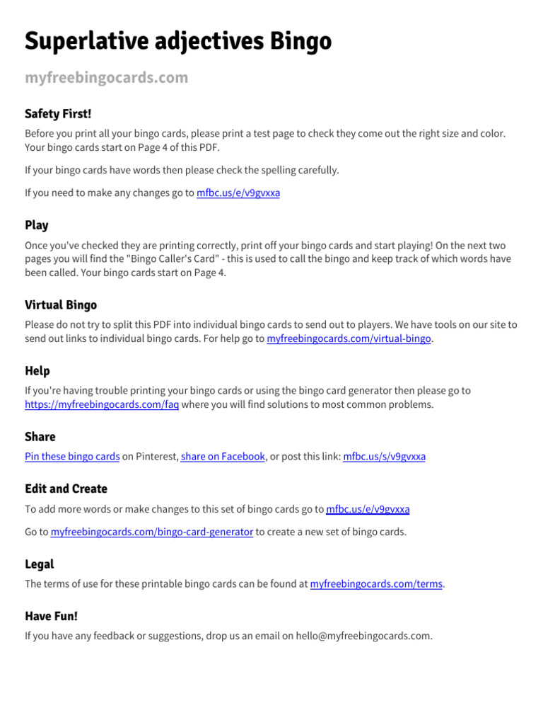 Superlative Adjectives Bingo | PDF | Gambling | Gaming