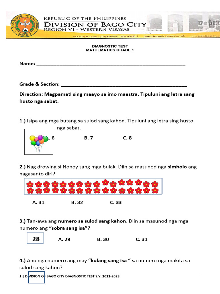 Grade 1-Diagnostic-Test | PDF