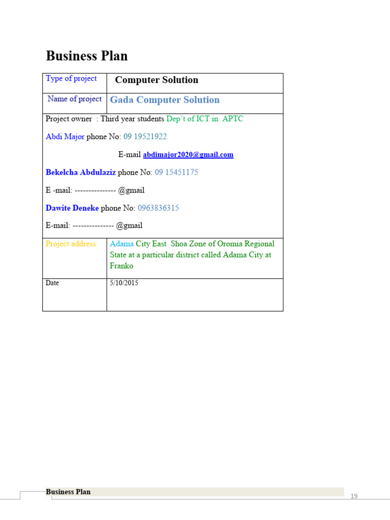 Gada Computer Solution Business Plan | PDF | Small Business | Business