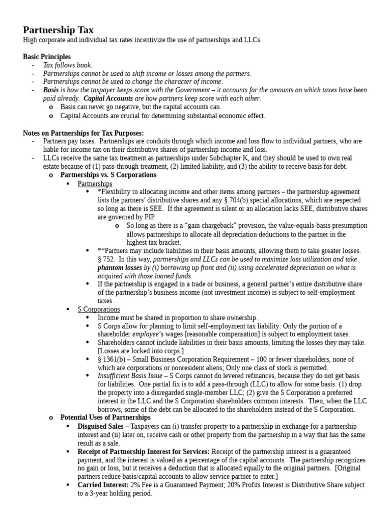 Outline Taxation of Partnerships | PDF | S Corporation | Partnership