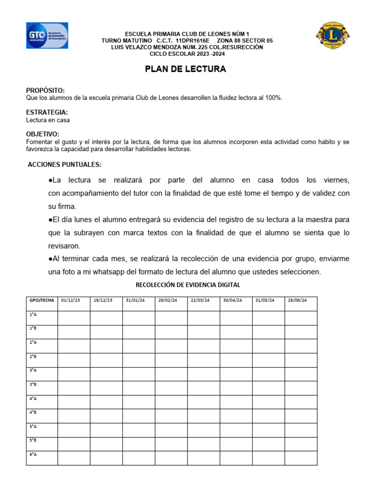 Plan de Lectura | PDF