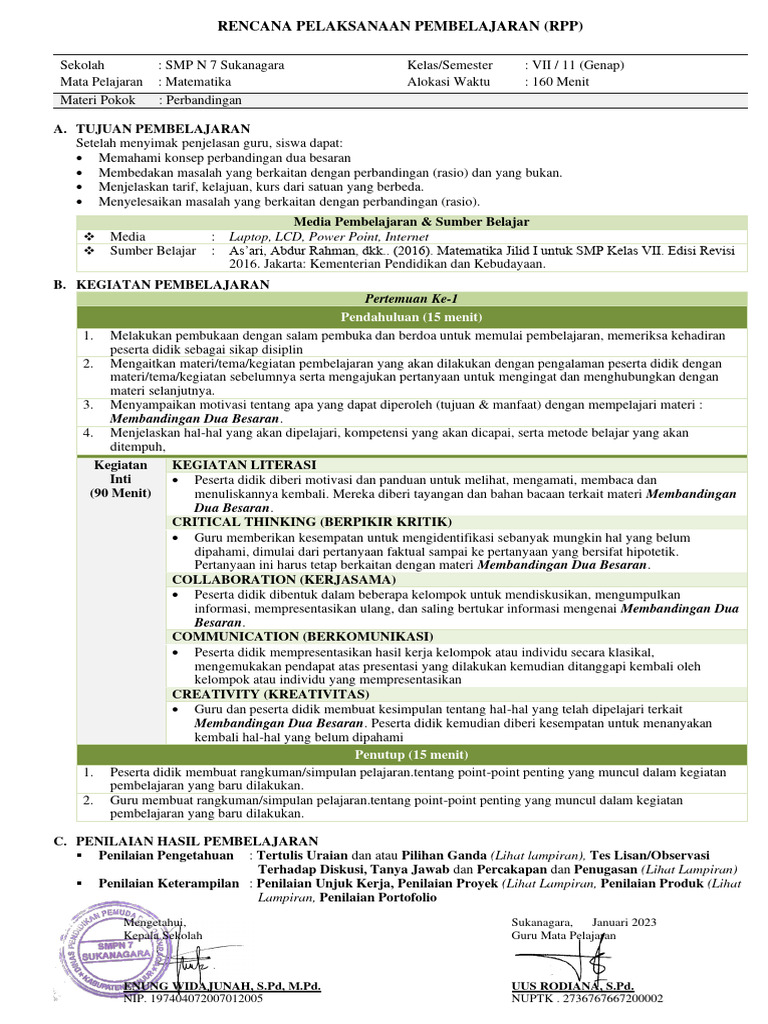 Rencana Pelaksanaan Pembelajaran (RPP) : Pertemuan Ke-1 | PDF | Karier ...