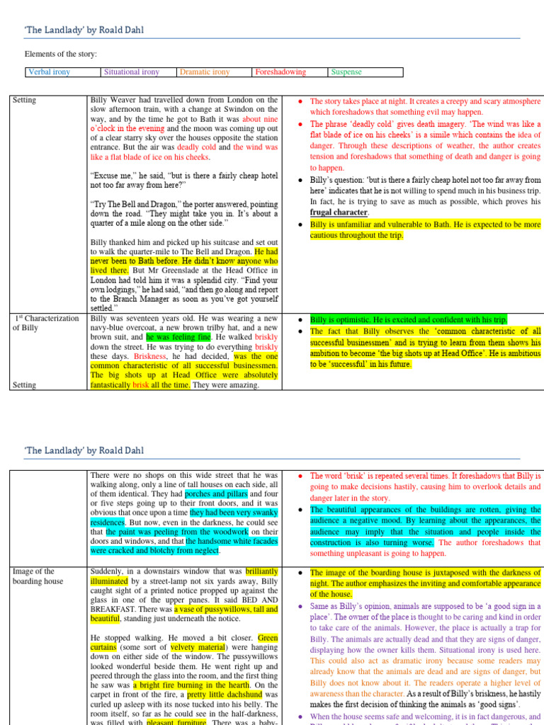 'The Landlady' Notes | PDF