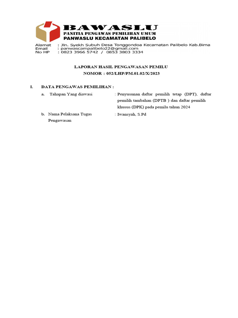 LHP Evaluasi DPTB, DPK Dan Tms Desa Panda | PDF | Hukum