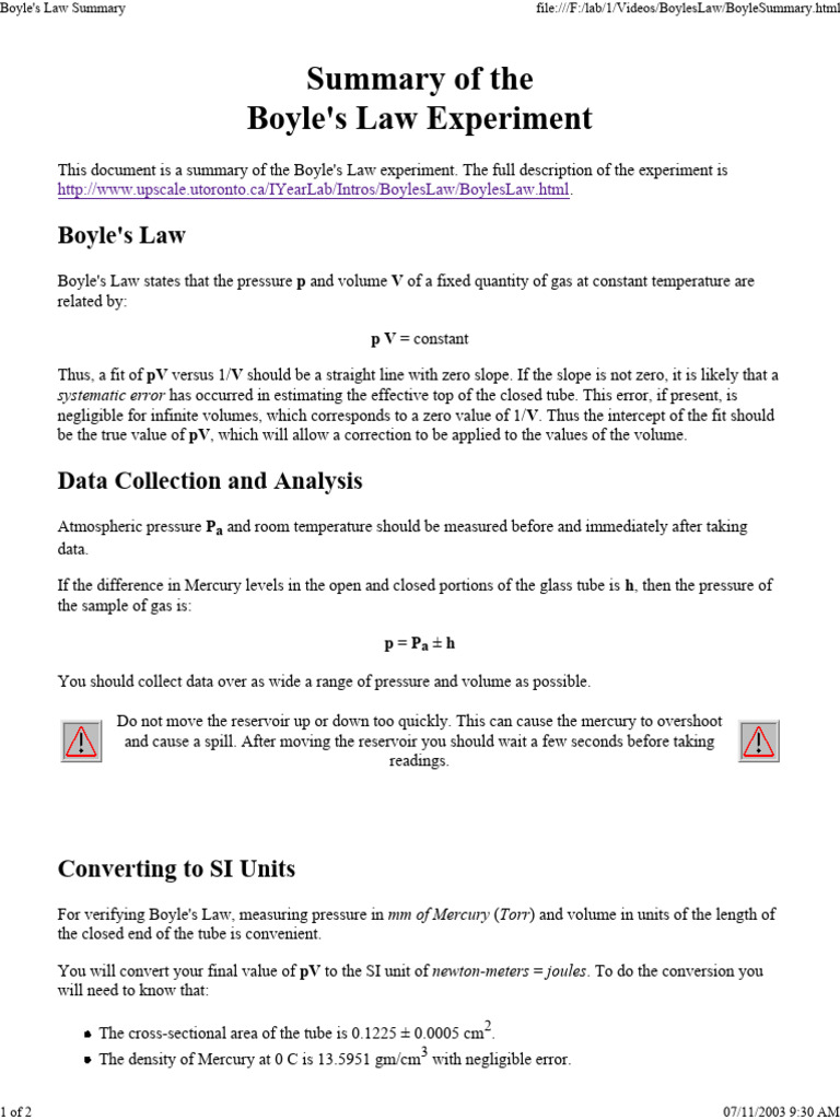 Boyle Summary | PDF | Gases | Pressure