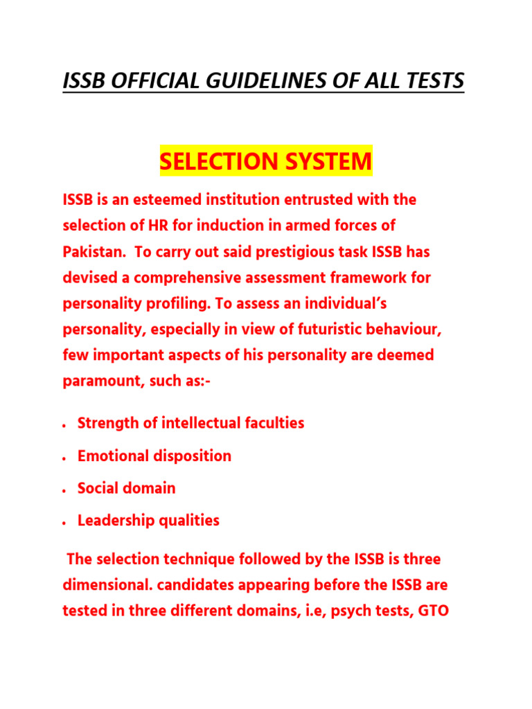 ISSB Test Guidelines and Selection Process | PDF | Intelligence ...