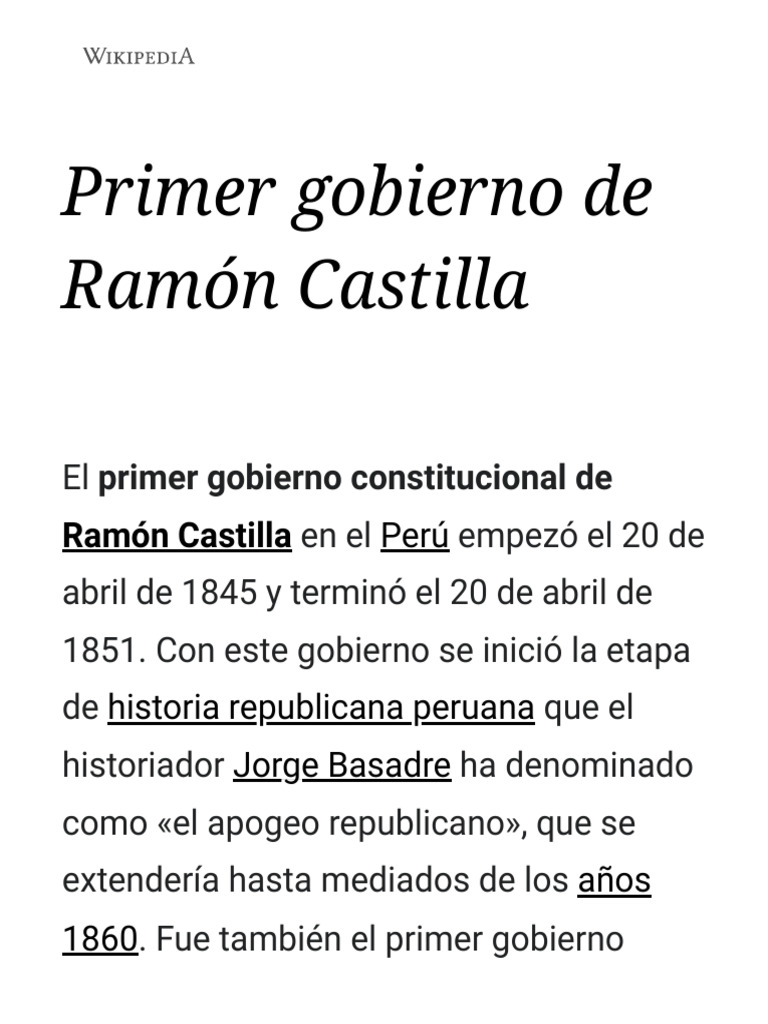 Primer Gobierno de Ramón Castilla - Wikipedia, La Enciclopedia Libre ...