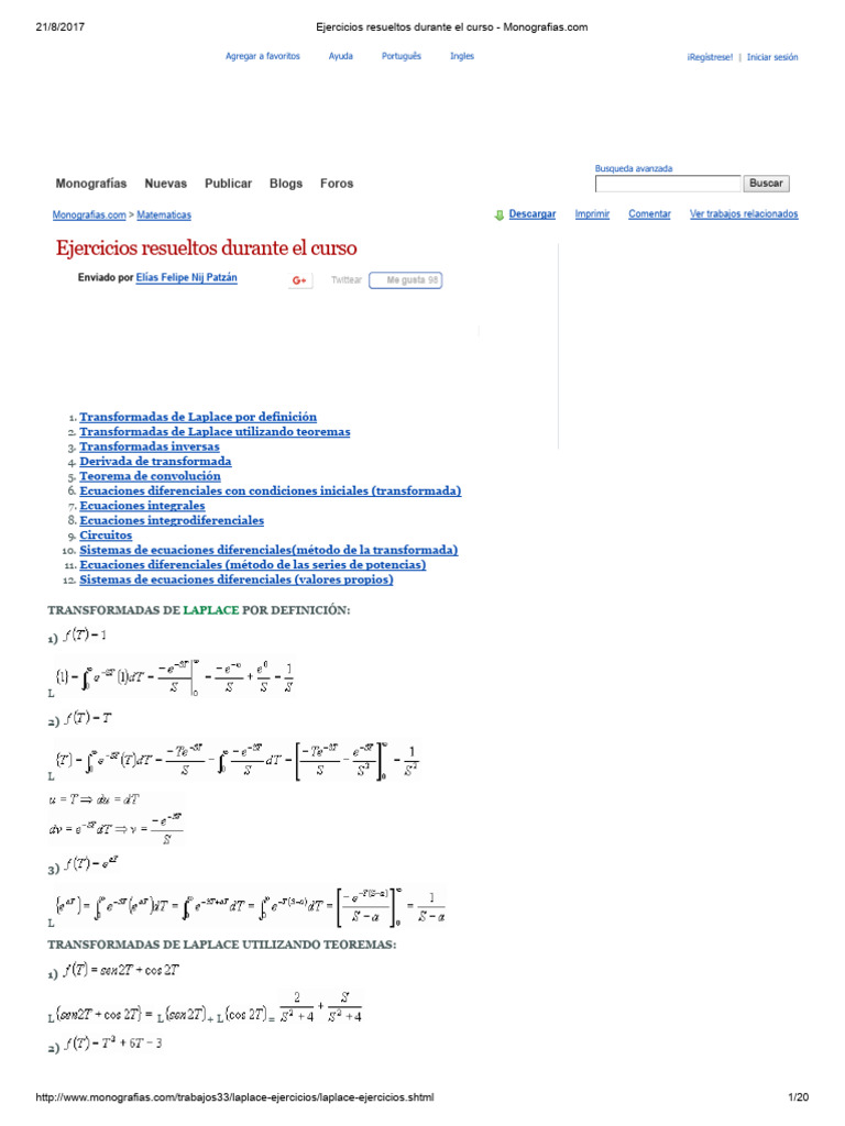 Ejercicios Resueltos de Transformadas de Laplace | PDF | Transformada de Laplace | Ecuaciones