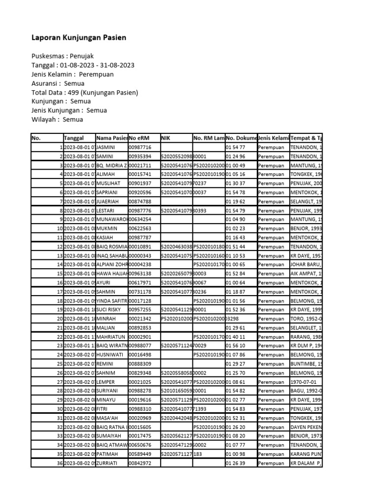 Laporan Kunjungan Pasien | PDF | Perjalanan