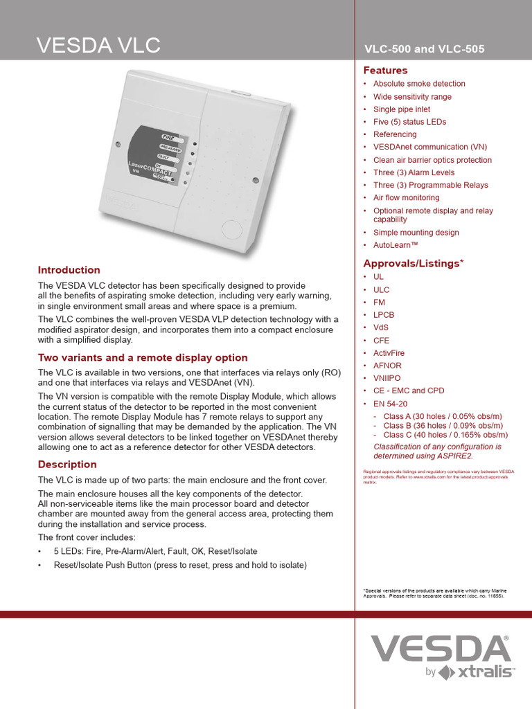 16 Vesda VLC Tds A4 Ie Lores | PDF | Sensor | Trademark