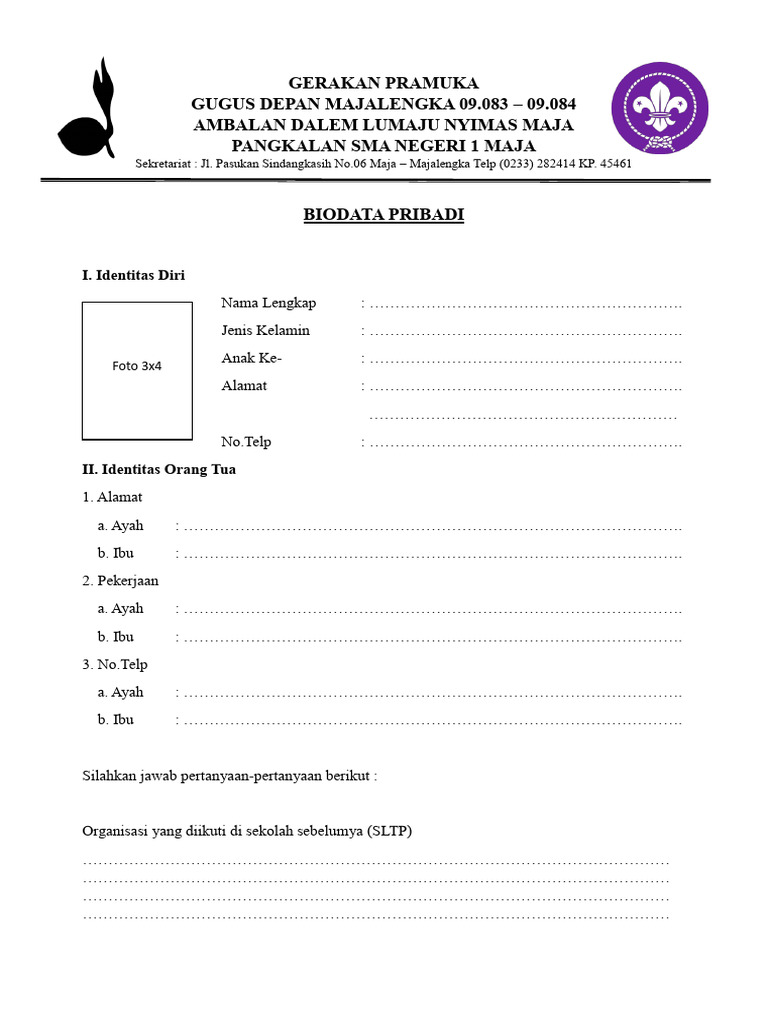 Biodata Calon Pramuka Penegak Bantara | PDF