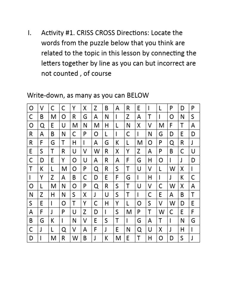 Criss Cross Word Puzzle Activity | PDF