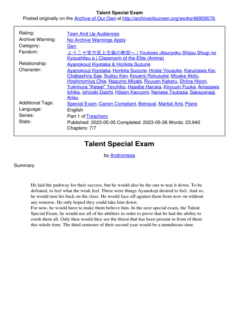 Talent Special Exam | PDF | Thought