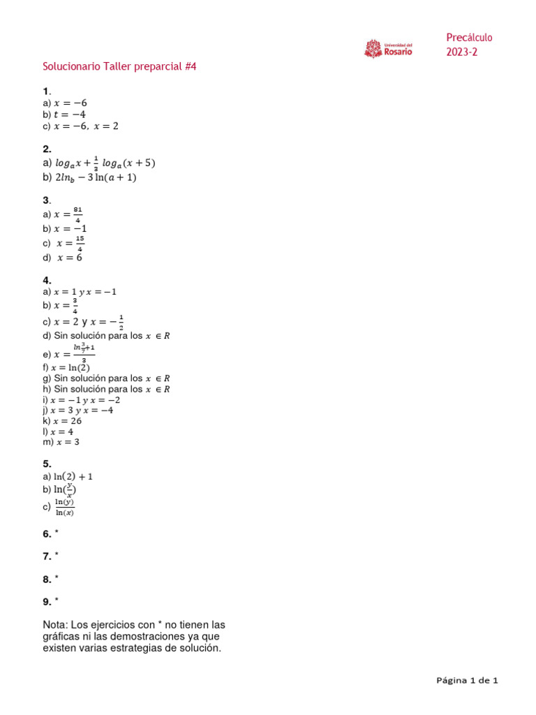 Solucionario Taller 4 - Preparcial - Preca 2023-2 | PDF | Métodos y materiales de enseñanza ...