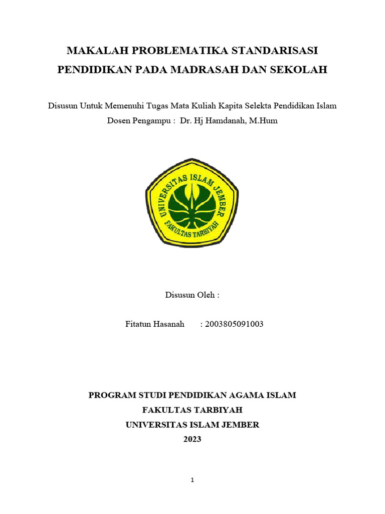 Problematika Standarisasi Pendidikan Madrasah | PDF