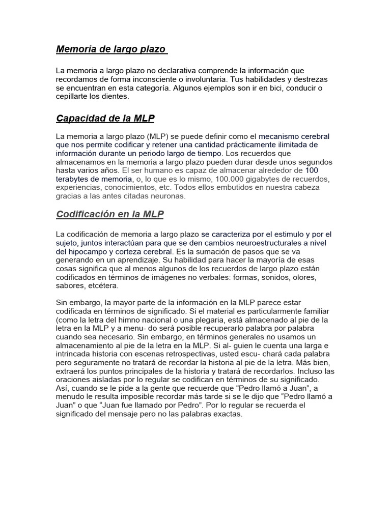 Memoria de Largo Plazo | PDF | Memoria | Memoria a largo plazo