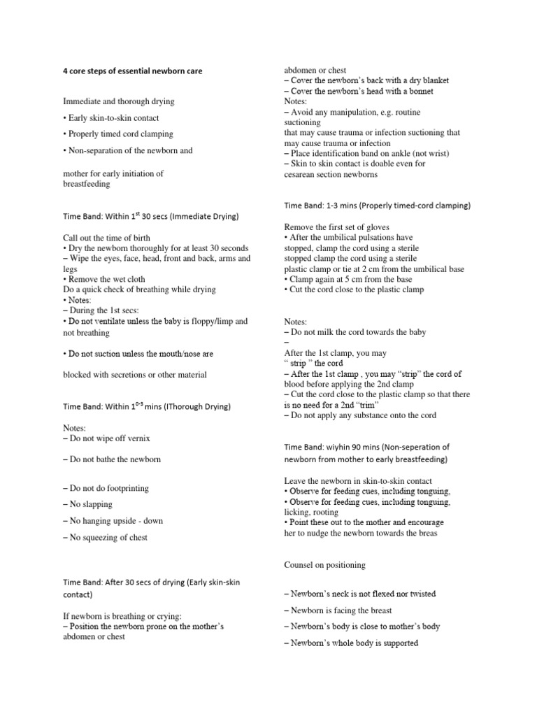 Finals Core Steps of Essential Newborn Care | PDF | Breastfeeding | Infants