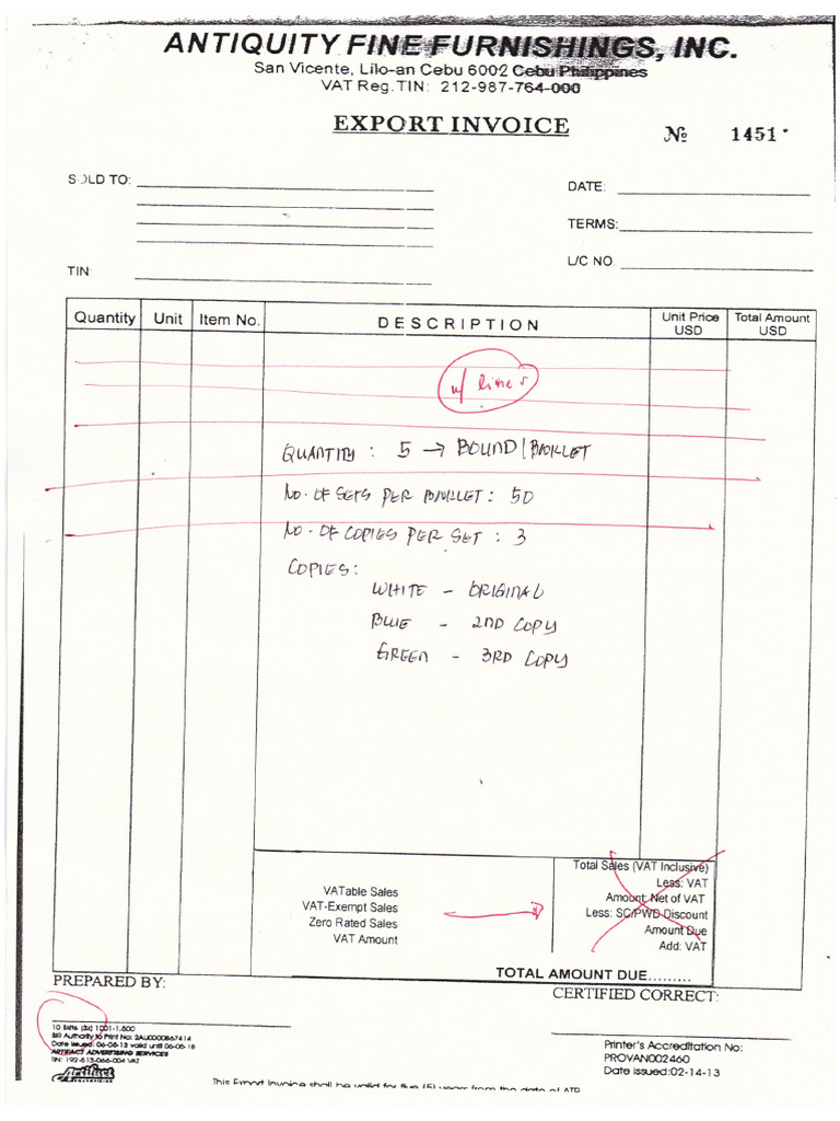 Antiquity Export Invoice | PDF