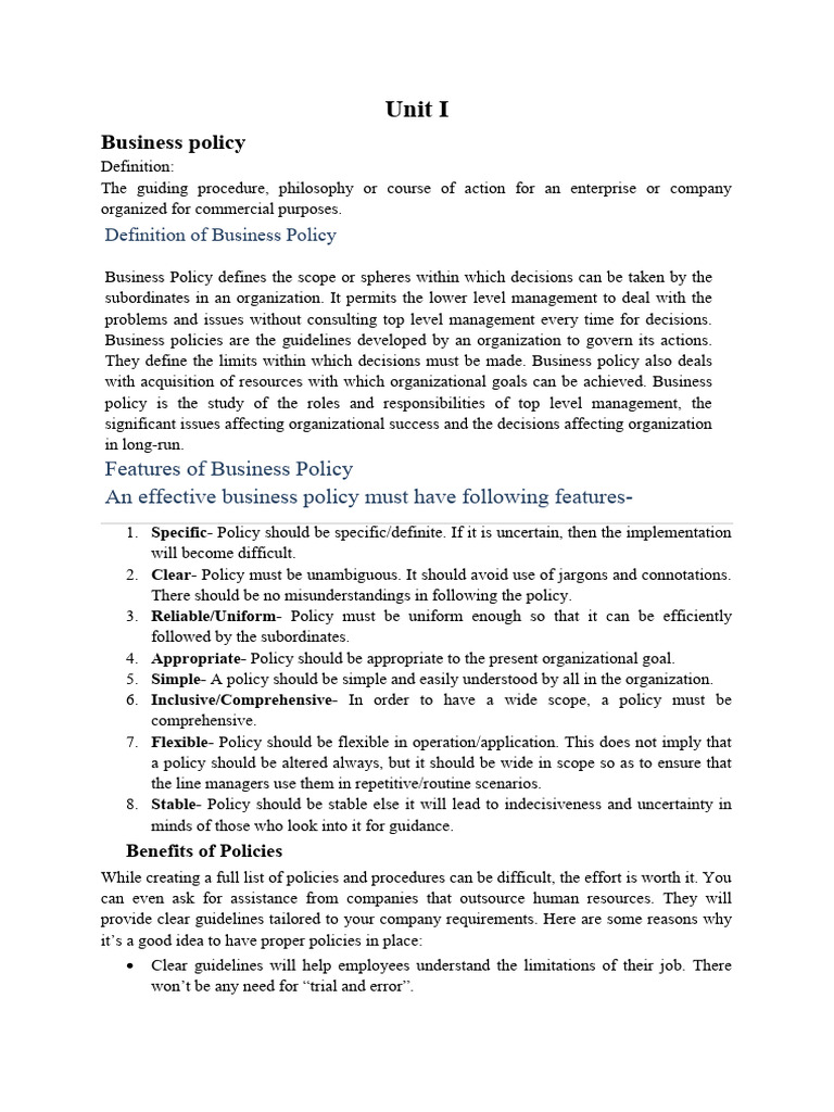 BPSM Unit I | PDF | Forecasting | Strategic Management
