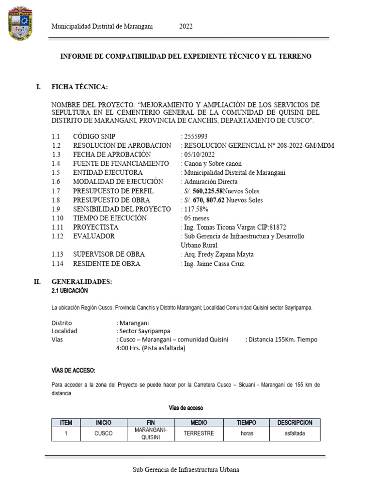 Informe de Compatibilidad de Expediente | PDF | Presupuesto | Ingeniero civil