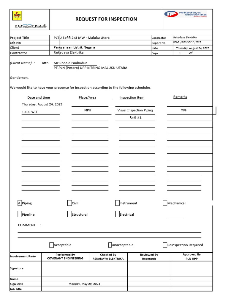 Rfi Form Re | PDF | Mechanical Engineering | Energy Conversion