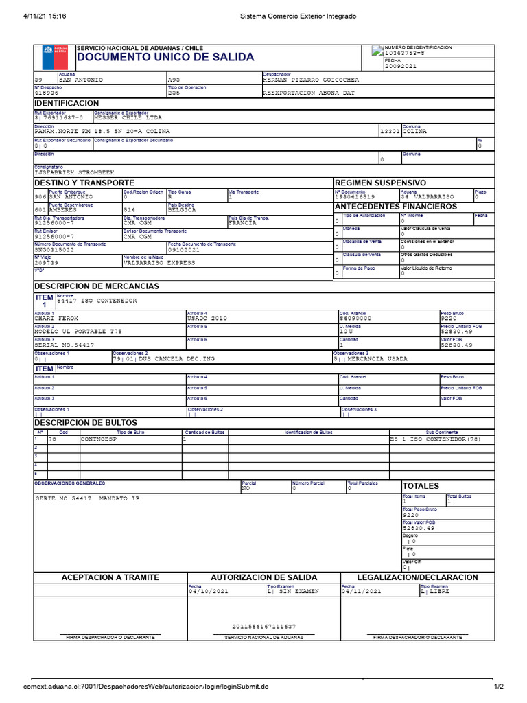 Documento Unico de Salida: Identificacion | PDF | aduana | Relaciones Internacionales