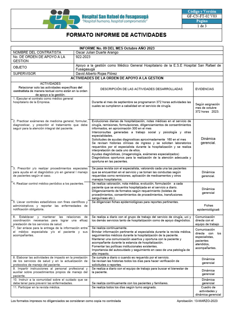 Actividades OSKI Septiembre 23 | PDF | Hospital | Diagnostico medico
