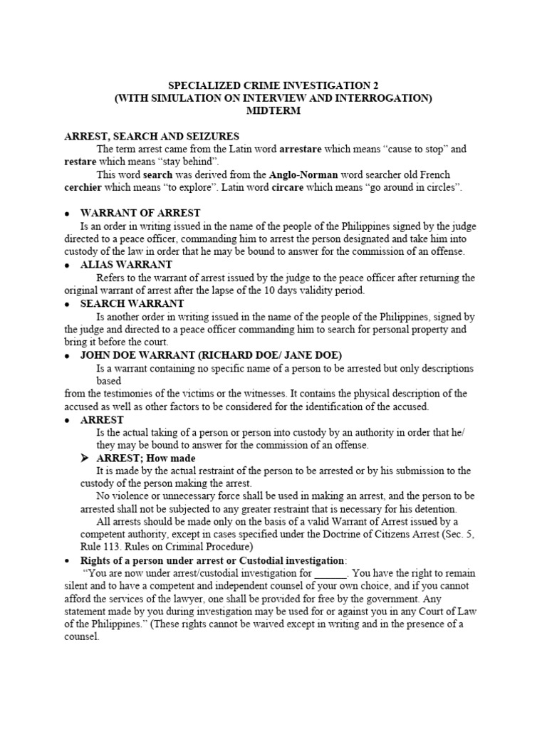 Cdi 3 Midterm | PDF | Confession (Law) | Search And Seizure