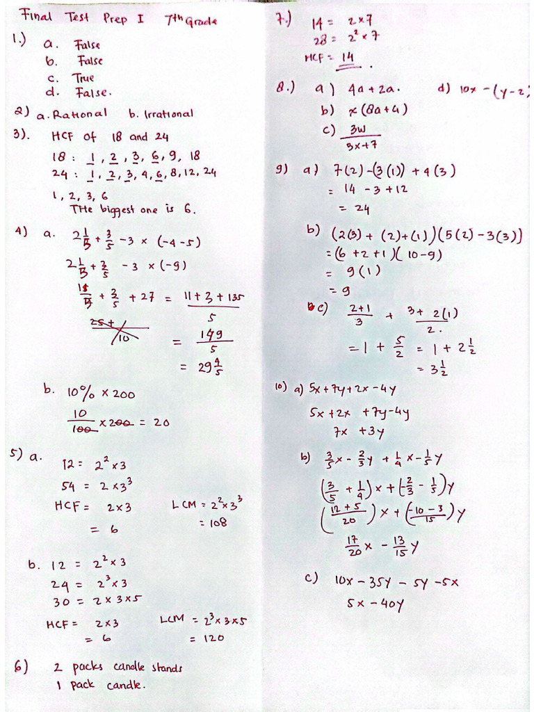 7th Grade - Final Test Prep 1 and 2 | PDF