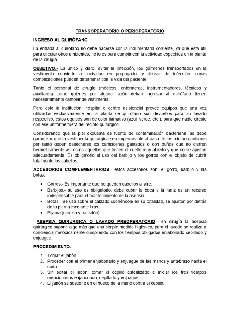 Transoperatorio o Perioperatorio | PDF | Cirugía | Cirujano