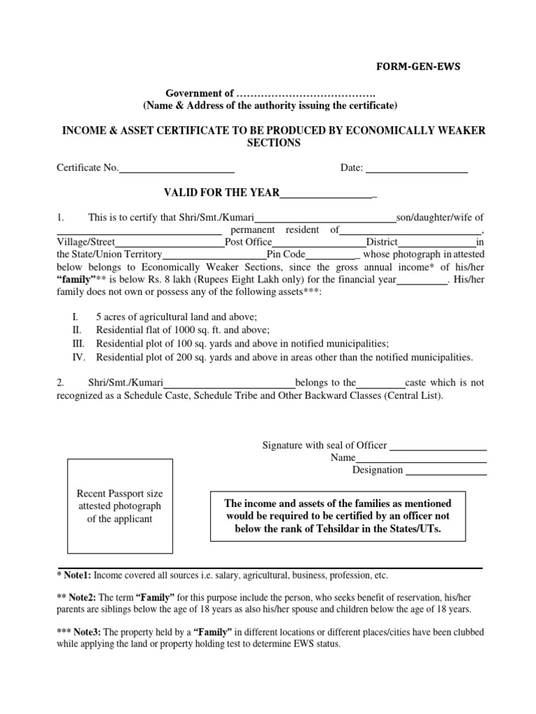 EWS PWD OBC Certificate Formats | PDF | Disability | Government