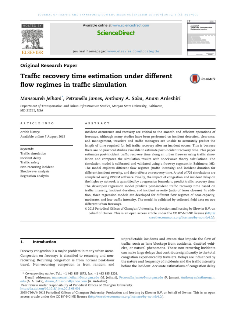 Traffic Recovery Time Estimation Under Different Flow Regimes in Traffic Simulation | Download ...