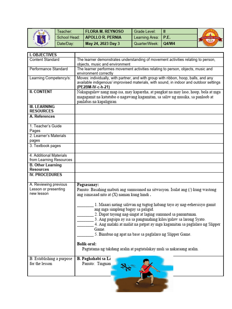 Q4 DLL MAPEH 2 P. E. HEALTH Week 4 | PDF