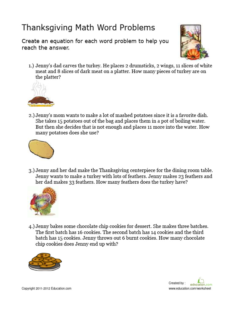 Thanksgiving Word Problems | PDF